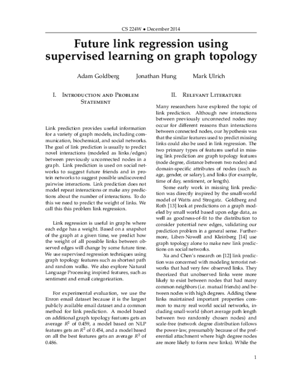 (PDF) Future link regression using supervised learning on graph topology