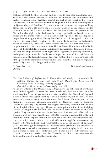(PDF) The Oxford history of Anglicanism, I: Reformation and identity, c ...