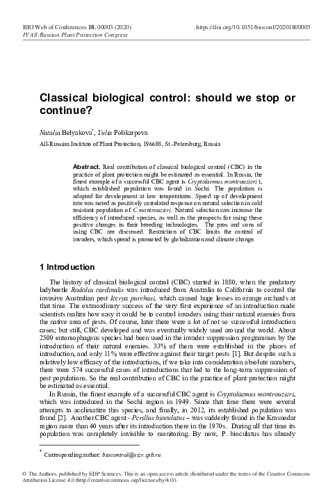 (PDF) Classical biological control: should we stop or continue?