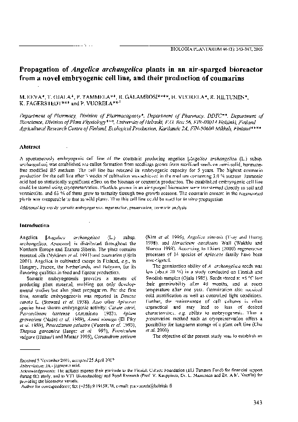 (PDF) Propagation of Angelica archangelica Plants in an Air-Sparged ...