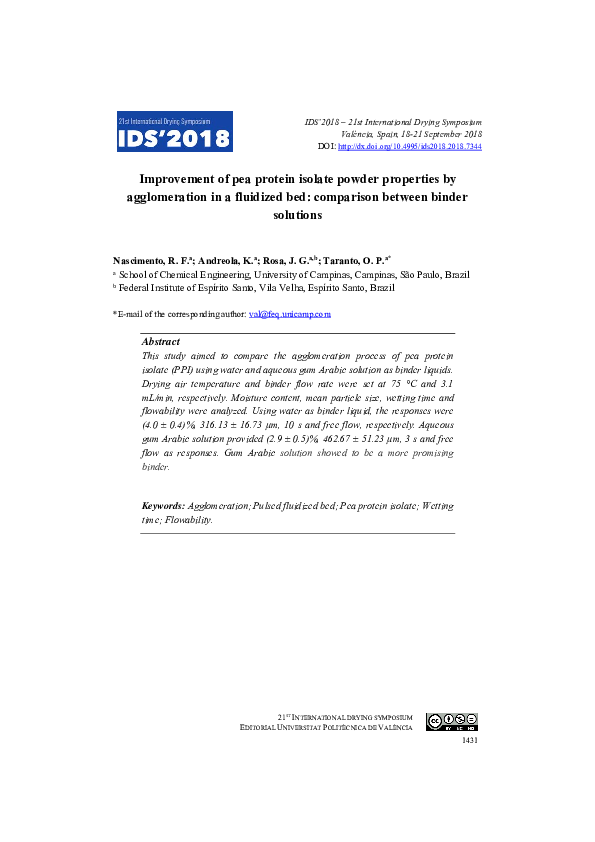 (PDF) Wettability improvement of pea protein isolate agglomerated in ...