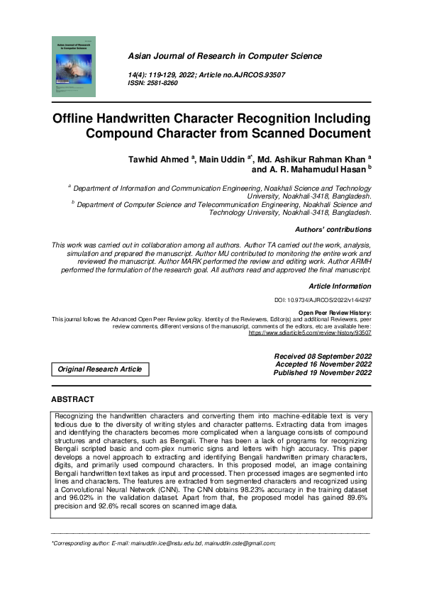 Pdf Offline Handwritten Character Recognition Including Compound Character From Scanned Document
