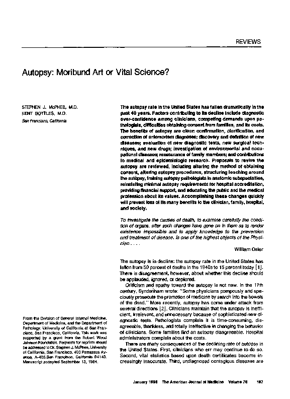 (PDF) Autopsy: moribund art or vital science?