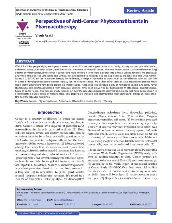 (PDF) Perspectives of Anti-Cancer Phytoconstituents in Pharmacotherapy