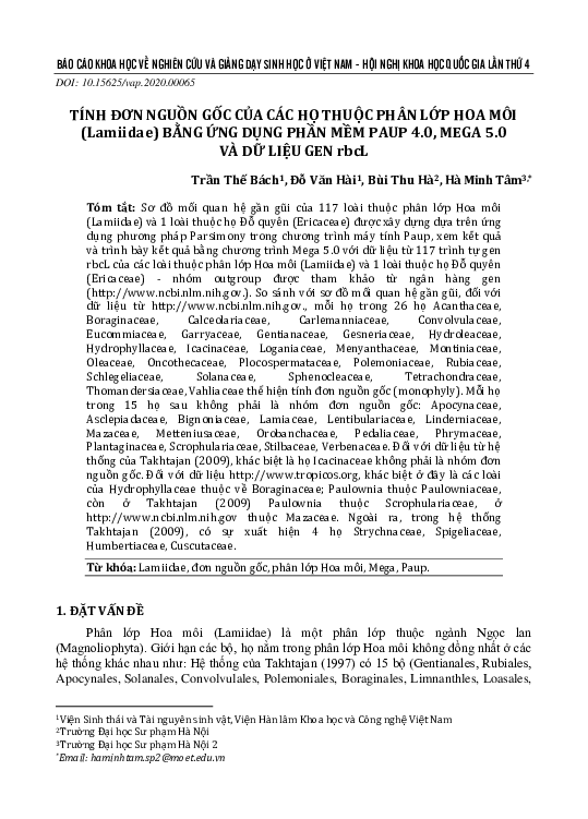 (PDF) TÍNH ĐƠN NGUỒN GỐC CỦA CÁC HỌ THUỘC PHÂN LỚP HOA MÔI (Lamiidae ...