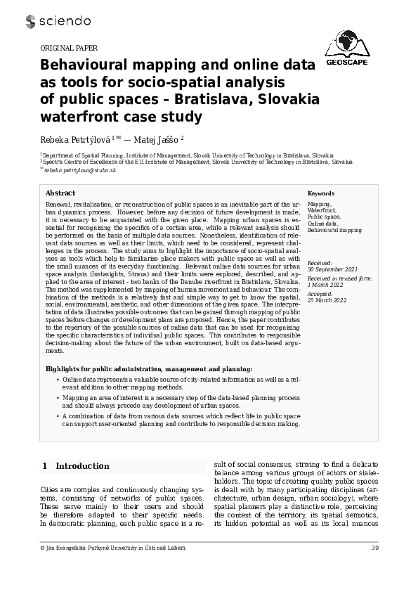 (PDF) Behavioural mapping and online data as tools for socio-spatial ...