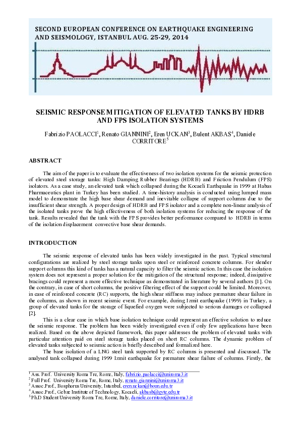 (PDF) Seismic Response Mitigation of Elevated Tanks by HDRB and FPS ...
