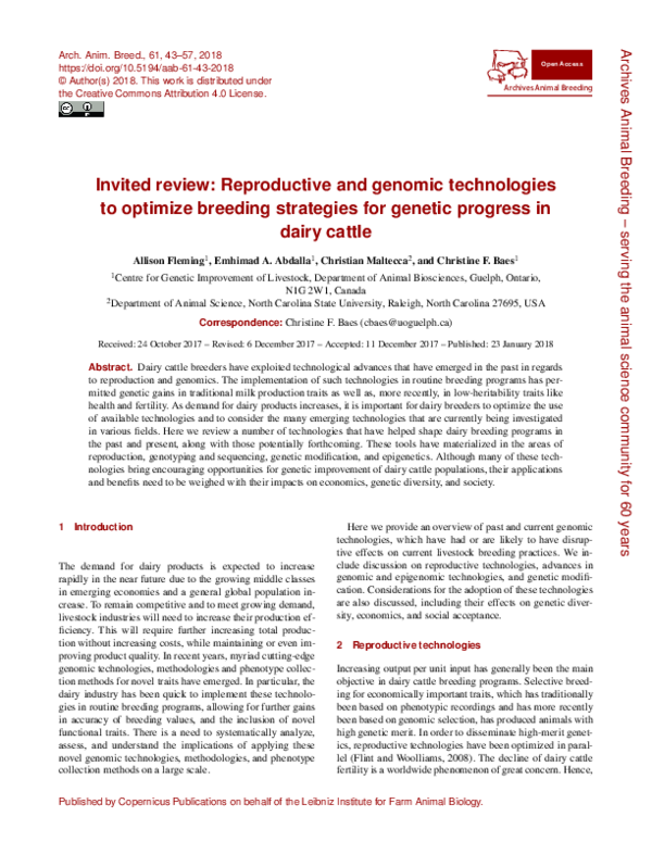 (PDF) Invited review: Reproductive and genomic technologies to optimize breeding strategies for ...