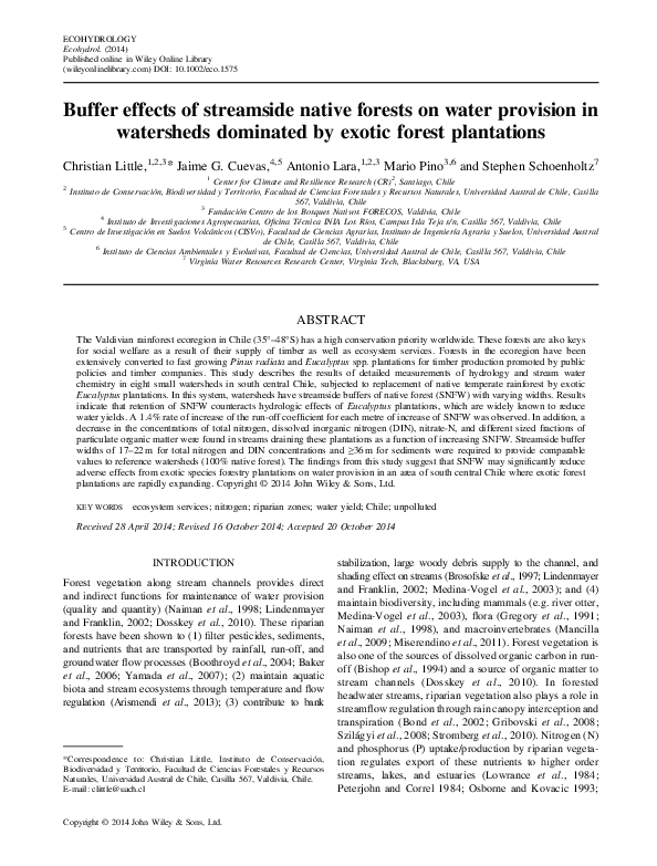 (PDF) Buffer effects of streamside native forests on water provision in ...