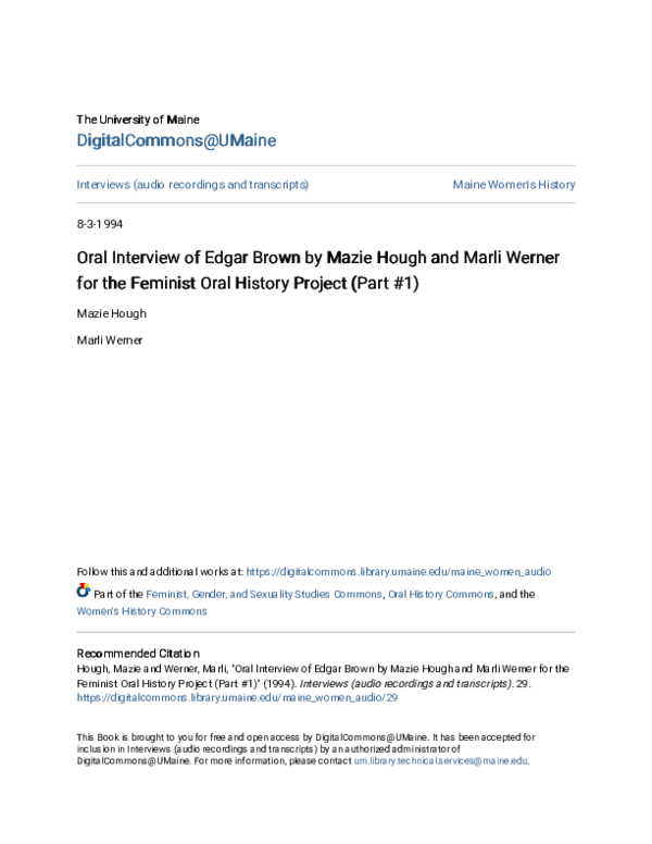 (PDF) Oral Interview of Edgar Brown by Mazie Hough and Marli Werner for ...