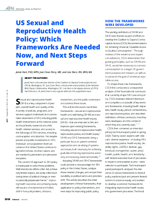 (PDF) US Sexual and Reproductive Health Policy: Which Frameworks Are ...