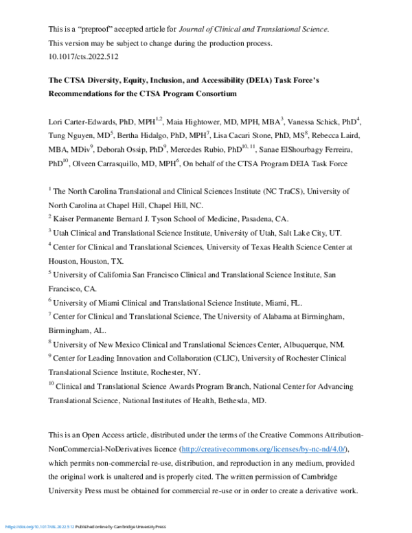 (PDF) The CTSA Diversity, Equity, Inclusion, and Accessibility (DEIA ...