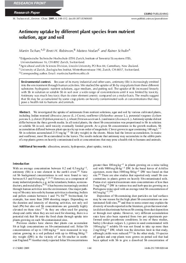 (PDF) Antimony uptake by different plant species from nutrient solution ...