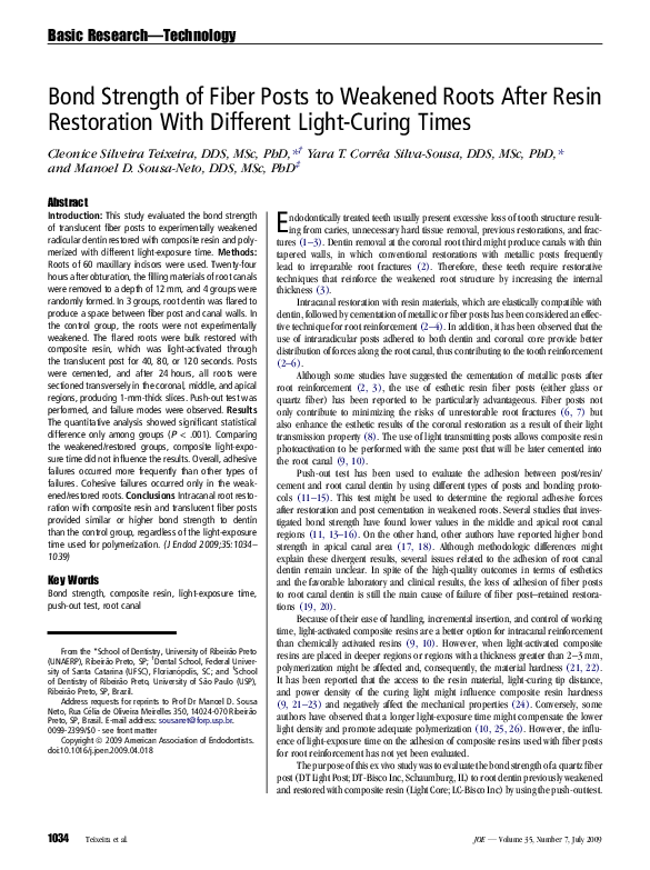 (PDF) Bond Strength of Fiber Posts to Weakened Roots After Resin ...