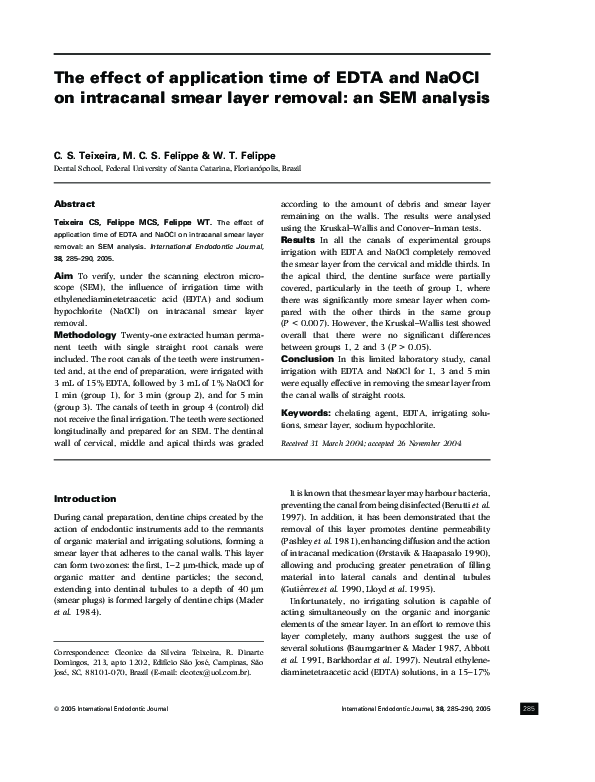(PDF) The effect of application time of EDTA and NaOCl on intracanal ...