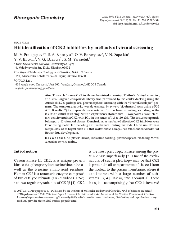 (PDF) Hit identification of CK2 inhibitors by virtual screening