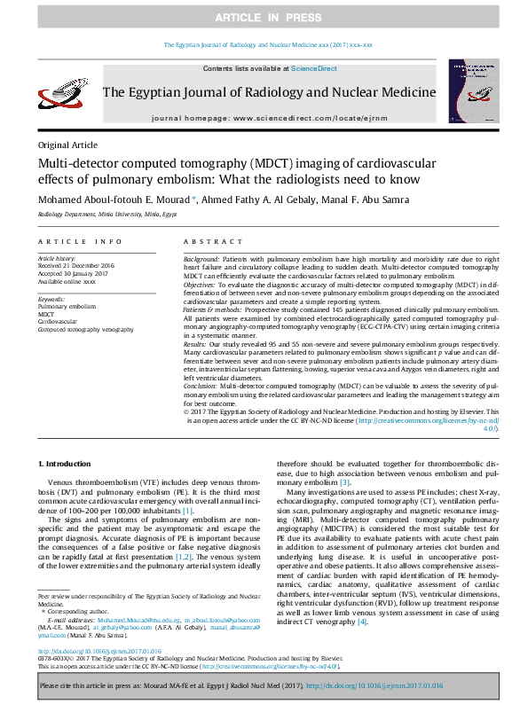 (PDF) Multi-detector computed tomography (MDCT) imaging of ...