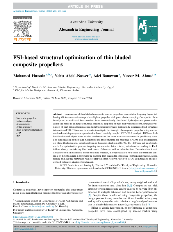(PDF) FSI-based structural optimization of thin bladed composite propellers
