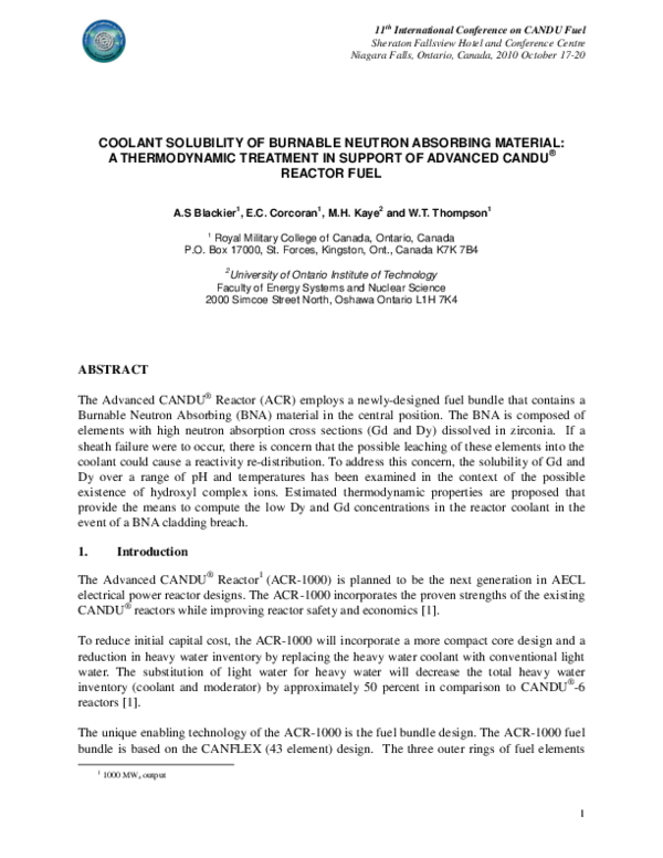 (PDF) Coolant Solubility of Burnable Neutron Absorbing Material: A ...