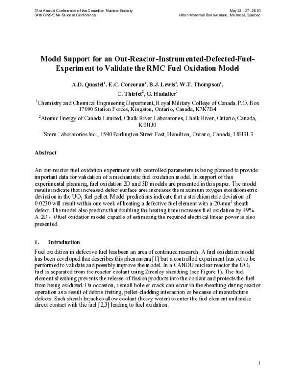 (PDF) Modeling Fuel Oxidation in Defective UO2 Pellets