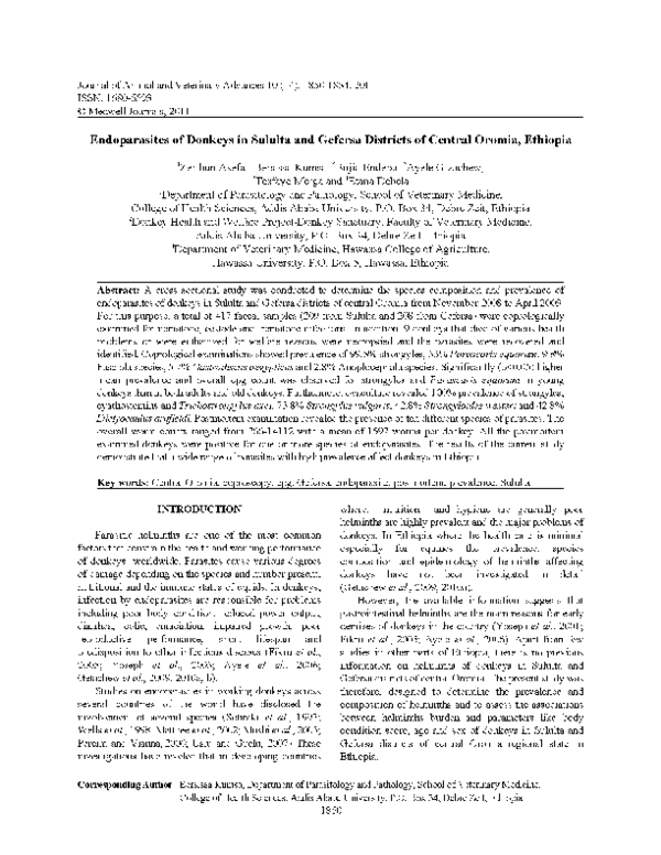 (PDF) Endoparasites of Donkeys in Sululta and Gefersa Districts of ...