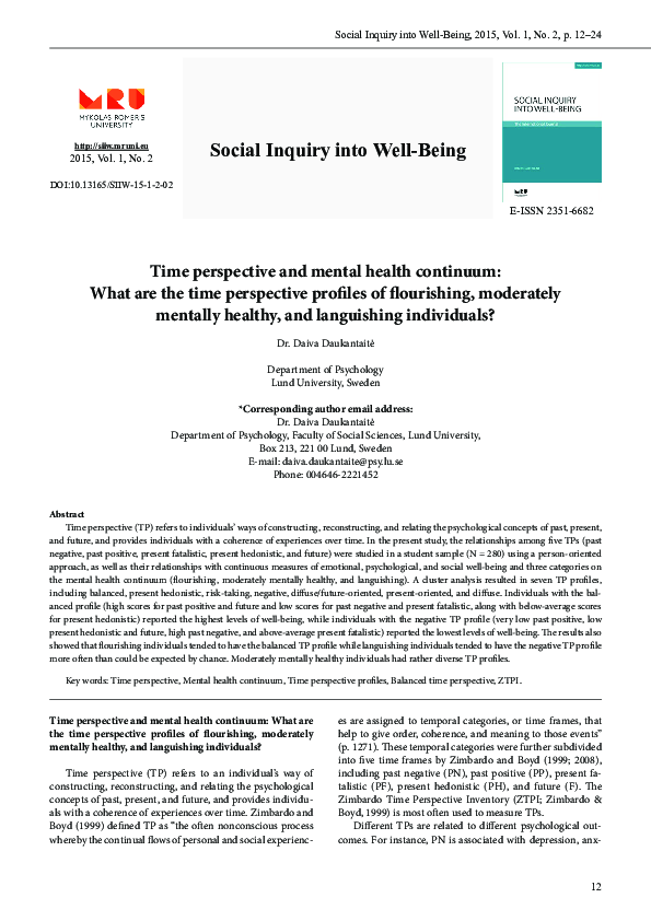 (PDF) Time perspective and mental health continuum: What are the time ...