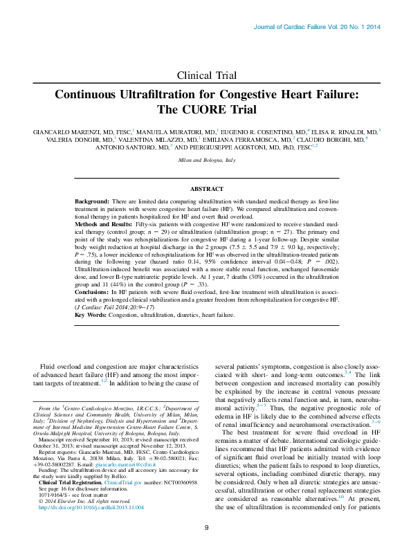 (PDF) Continuous Ultrafiltration for Congestive Heart Failure: The ...