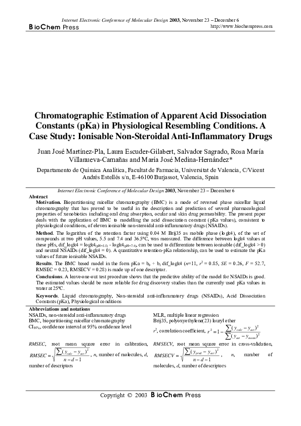 (PDF) Chromatographic Estimation of Apparent Acid Dissociation ...