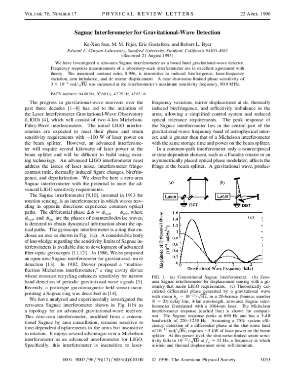 Pdf Sagnac Interferometer For Gravitational Wave Detection