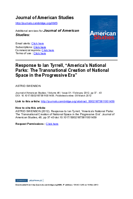 (PDF) Response to Ian Tyrrell, “America's National Parks: The ...