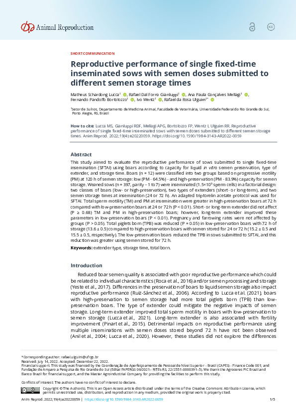 (PDF) Reproductive performance of single fixed-time inseminated sows with semen doses submitted ...