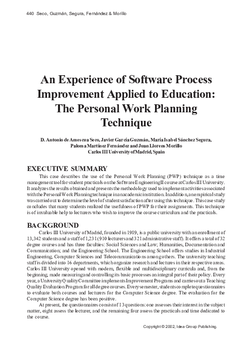 (PDF) An Experience of Software Process Improvement Applied to Education