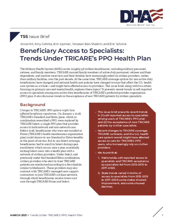 (PDF) Beneficiary Access to Specialists: Trends Under TRICARE’s PPO ...
