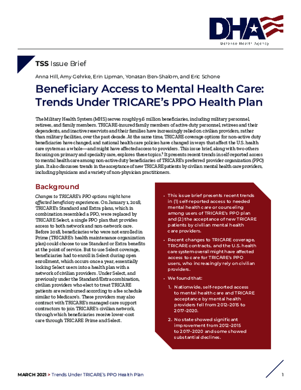 (PDF) Beneficiary Access to Mental Health Care: Trends Under TRICARE’s ...