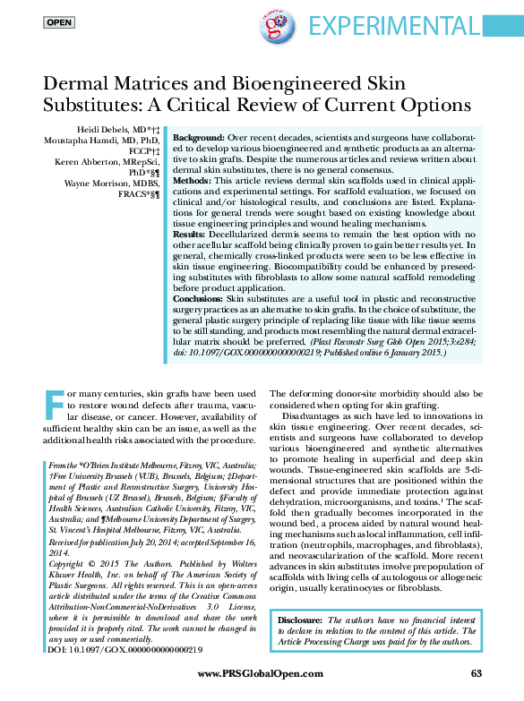 (PDF) Dermal Matrices and Bioengineered Skin Substitutes