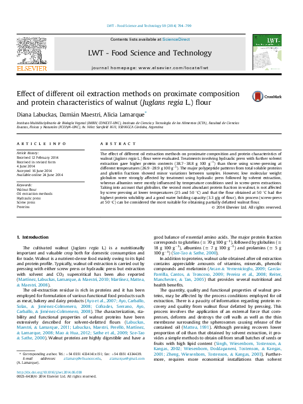 Pdf Effect Of Different Oil Extraction Methods On Proximate