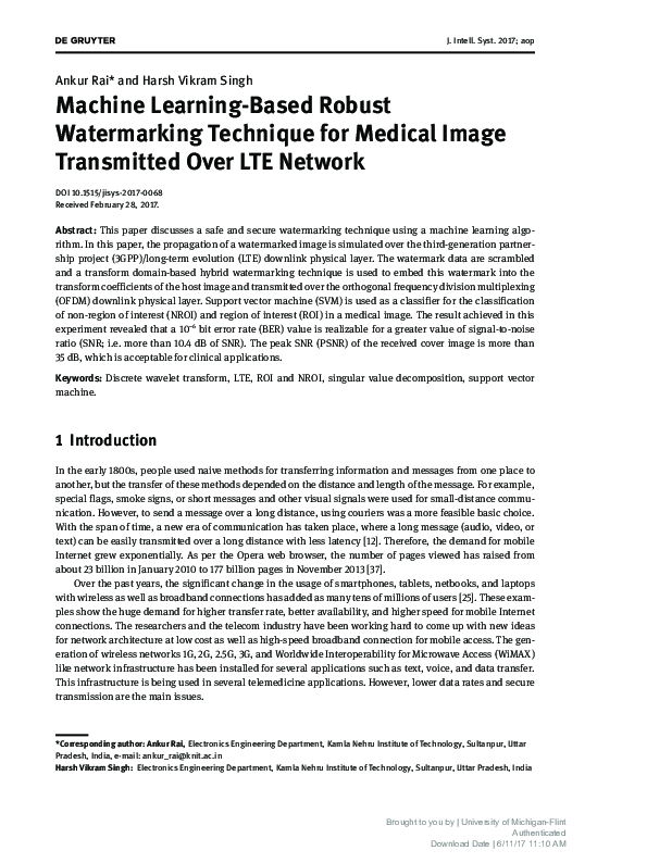 (PDF) Machine Learning-Based Robust Watermarking Technique for Medical Image Transmitted Over ...