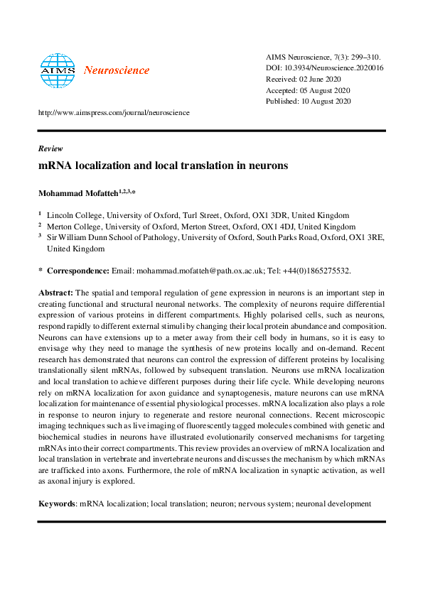 (PDF) mRNA localization and local translation in neurons