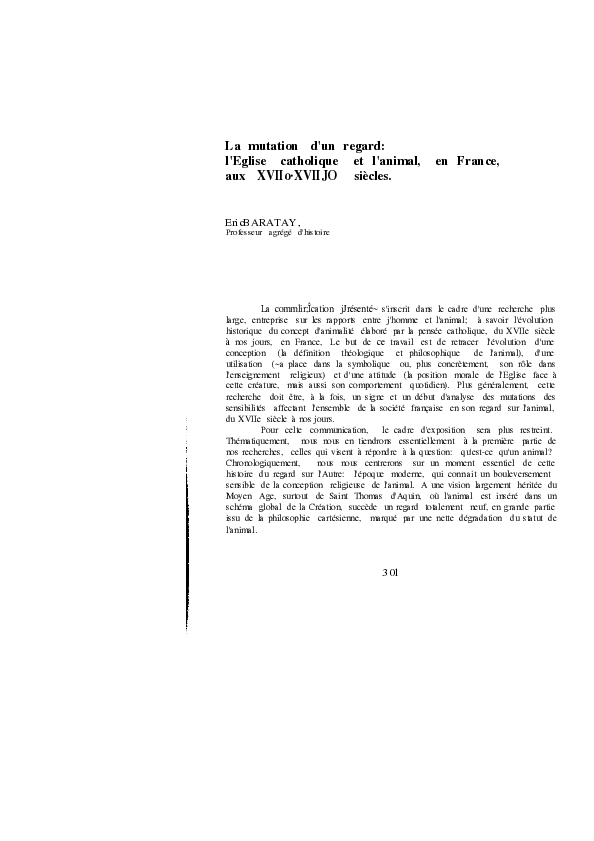 (PDF) "La mutation d'un regard : l'Église catholique et l'animal en ...
