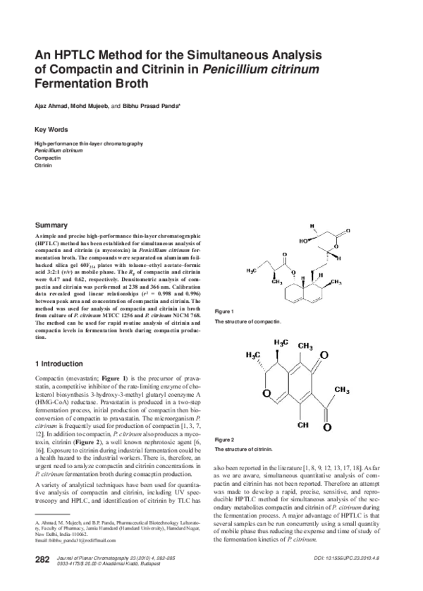 (PDF) An HPTLC method for the simultaneous analysis of compactin and ...