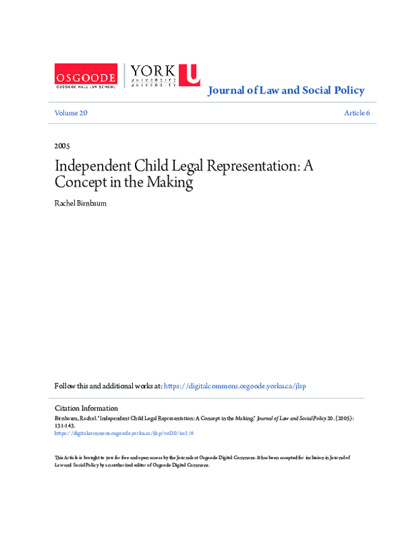 (PDF) Independent Child Legal Representation: A Concept in the Making ...