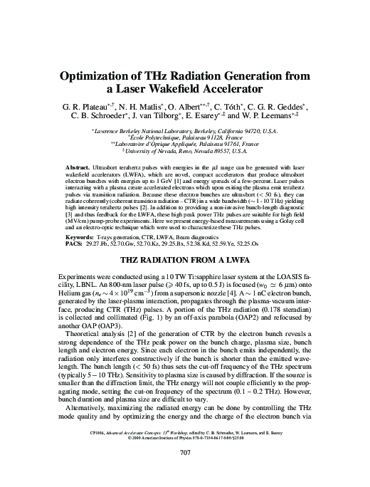 (PDF) Optimization of THz Radiation Generation from a Laser Wakefield ...