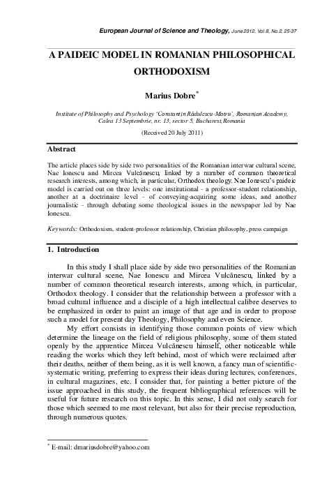 (PDF) A Paideic Model in Romanian Philosophical Orthodoxism