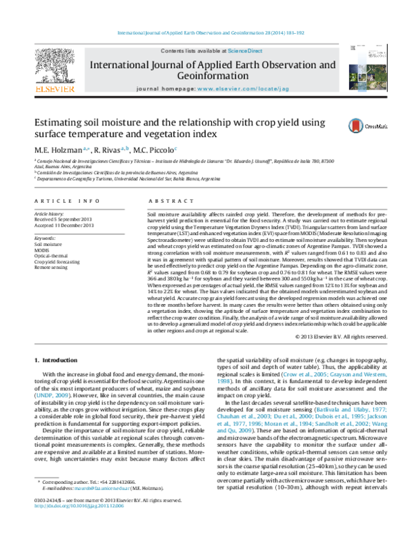 (PDF) Estimating soil moisture and the relationship with crop yield using surface temperature ...