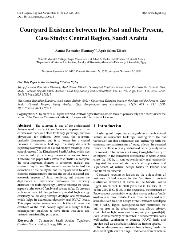 (PDF) Courtyard Existence between the Past and the Present, Case Study ...