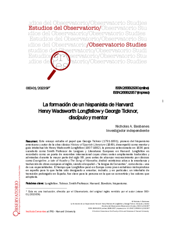 (PDF) La formación de un hispanista de Harvard: Henry Wadsworth ...