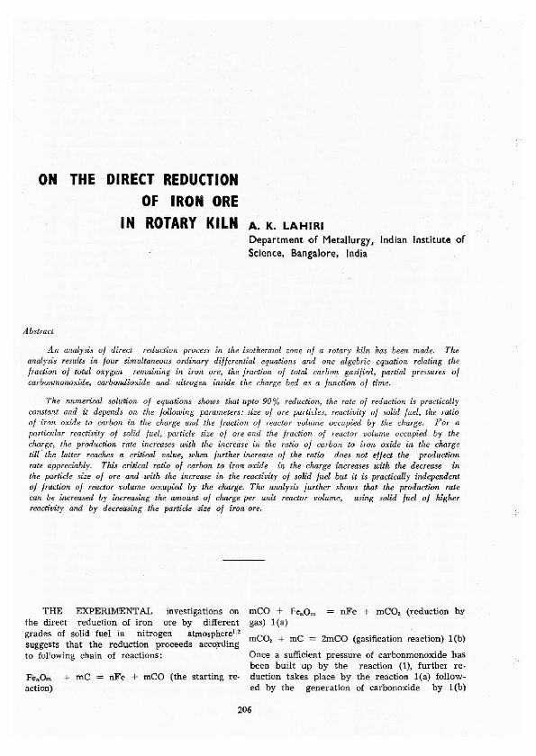 Pdf On The Direct Reduction Of Iron Ore In Rotary Kiln