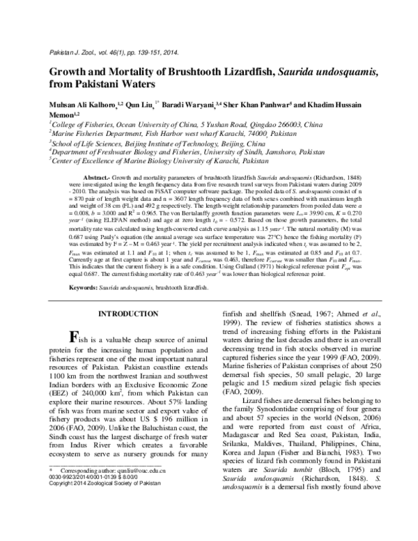 (PDF) Growth and Mortality of Brushtooth Lizardfish, Saurida ...
