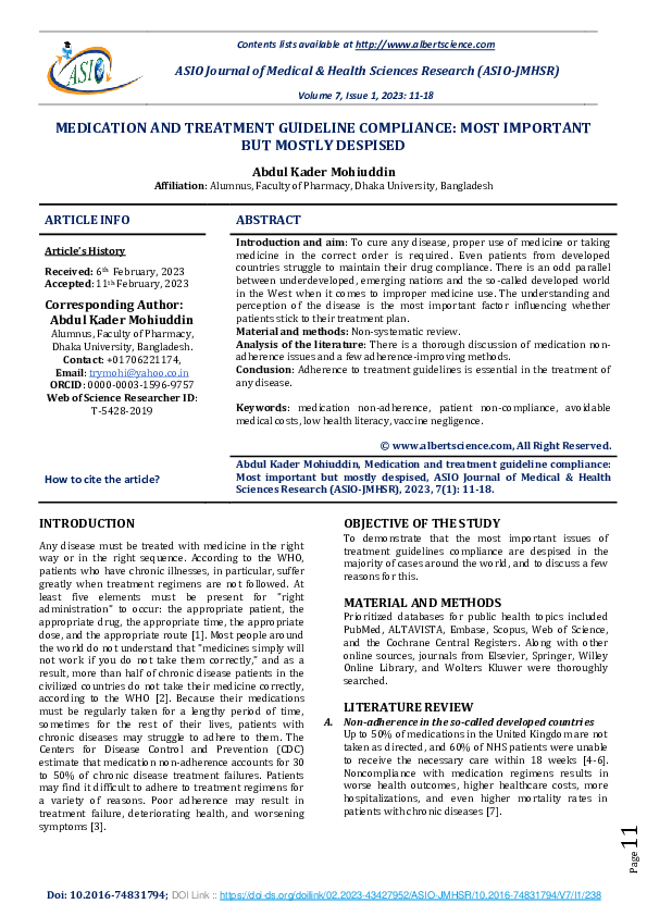 (PDF) Medication and treatment guideline compliance: Most important but ...