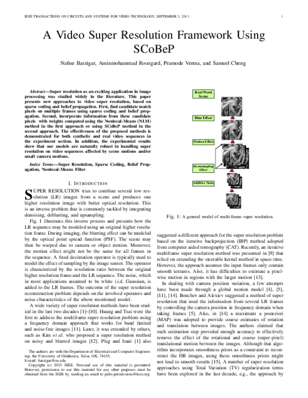 (PDF) A Video Super-Resolution Framework Using SCoBeP